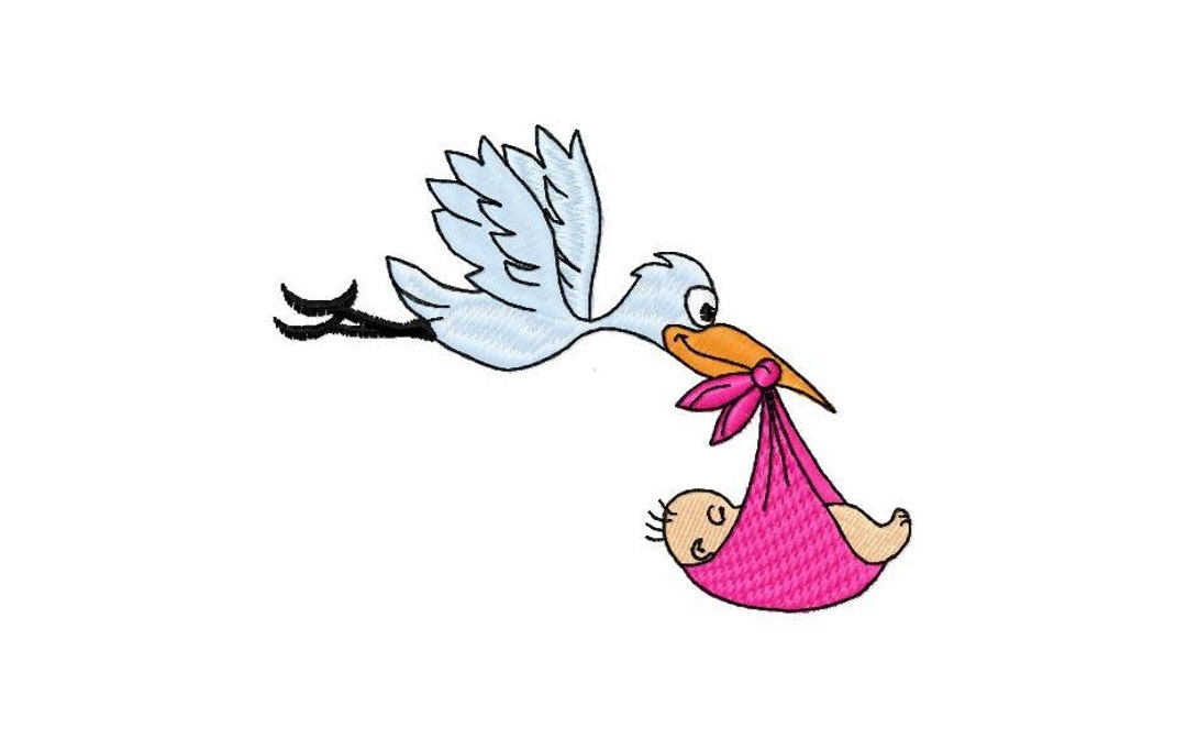 Stork Embroidery Design - Stork With Baby Embroidery Machine Embroidery ...