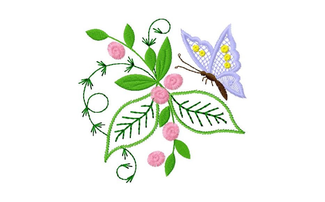 Flowers Butterfly Embroidery Design, Floral Butterfly Pattern, Flower ...