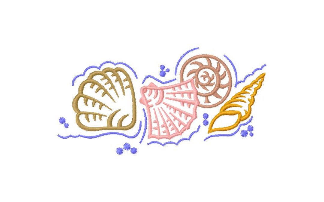 Seashells Embroidery Design, Machine Embroidery Colorful Shells, Marine ...