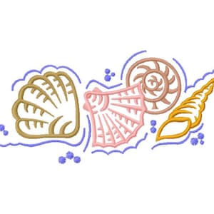 Seashells Embroidery Design, Machine Embroidery Colorful Shells, Marine ...