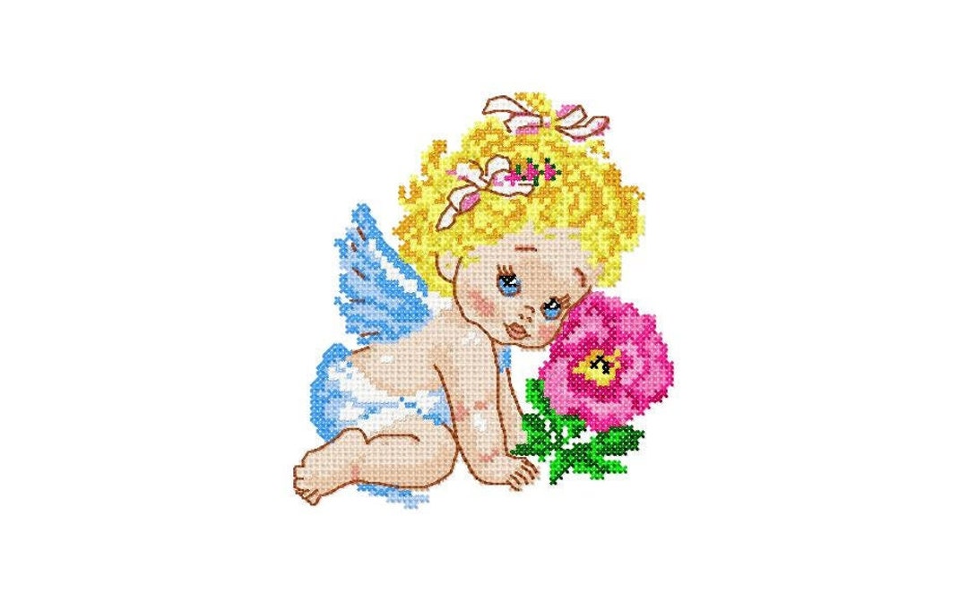 Baby Angel Embroidery Design With Flower (PES File) - Etsy