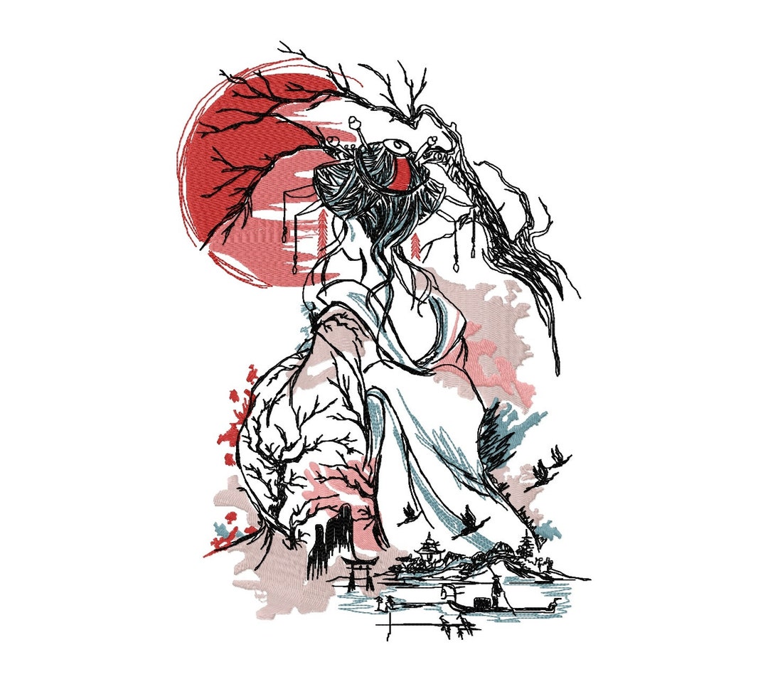 Beautiful Japanese Geisha Girl - Machine Embroidery Design - Etsy