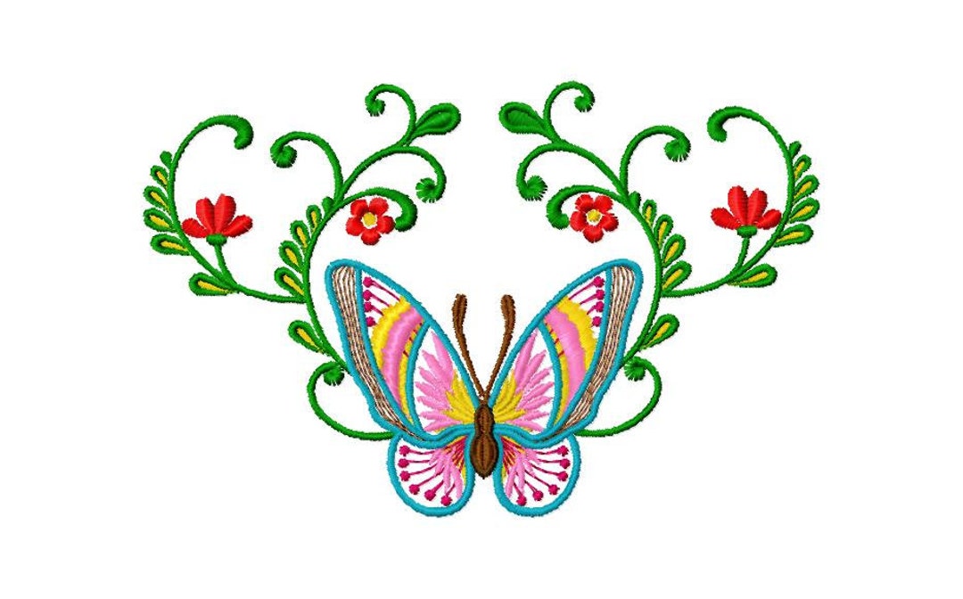 Butterfly Embroidery Design, Butterfly With Flowers, Butterfly on ...