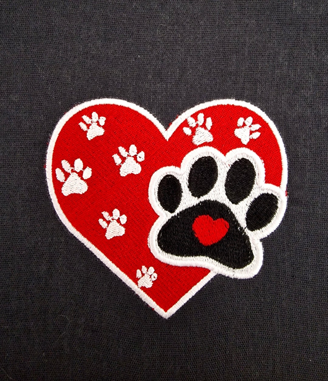 Red Heart With Dog Paw Print Machine Embroidery Design - Etsy