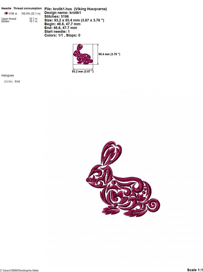Bunny Machine Embroidery Design Scroll Bunny Solid Color - Etsy