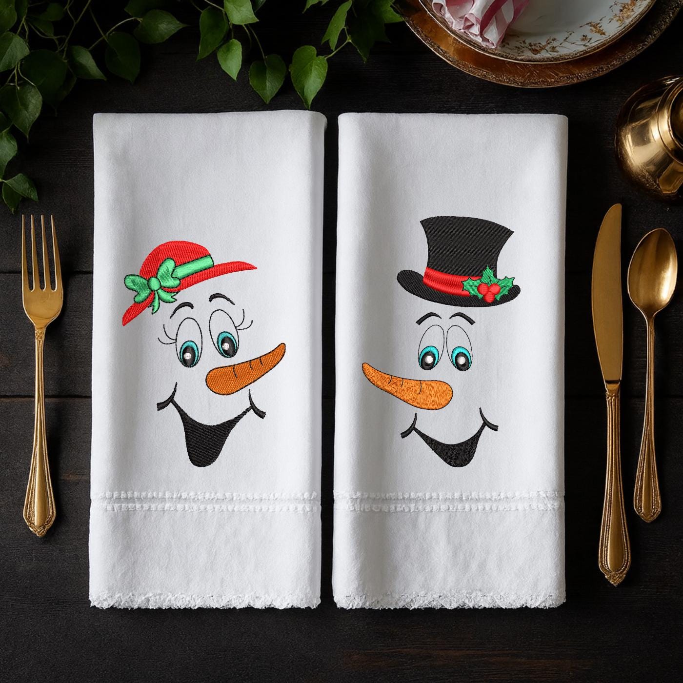 Snowman Faces Embroidery Design Set – Mr & Mrs Snowman With Carrot ...