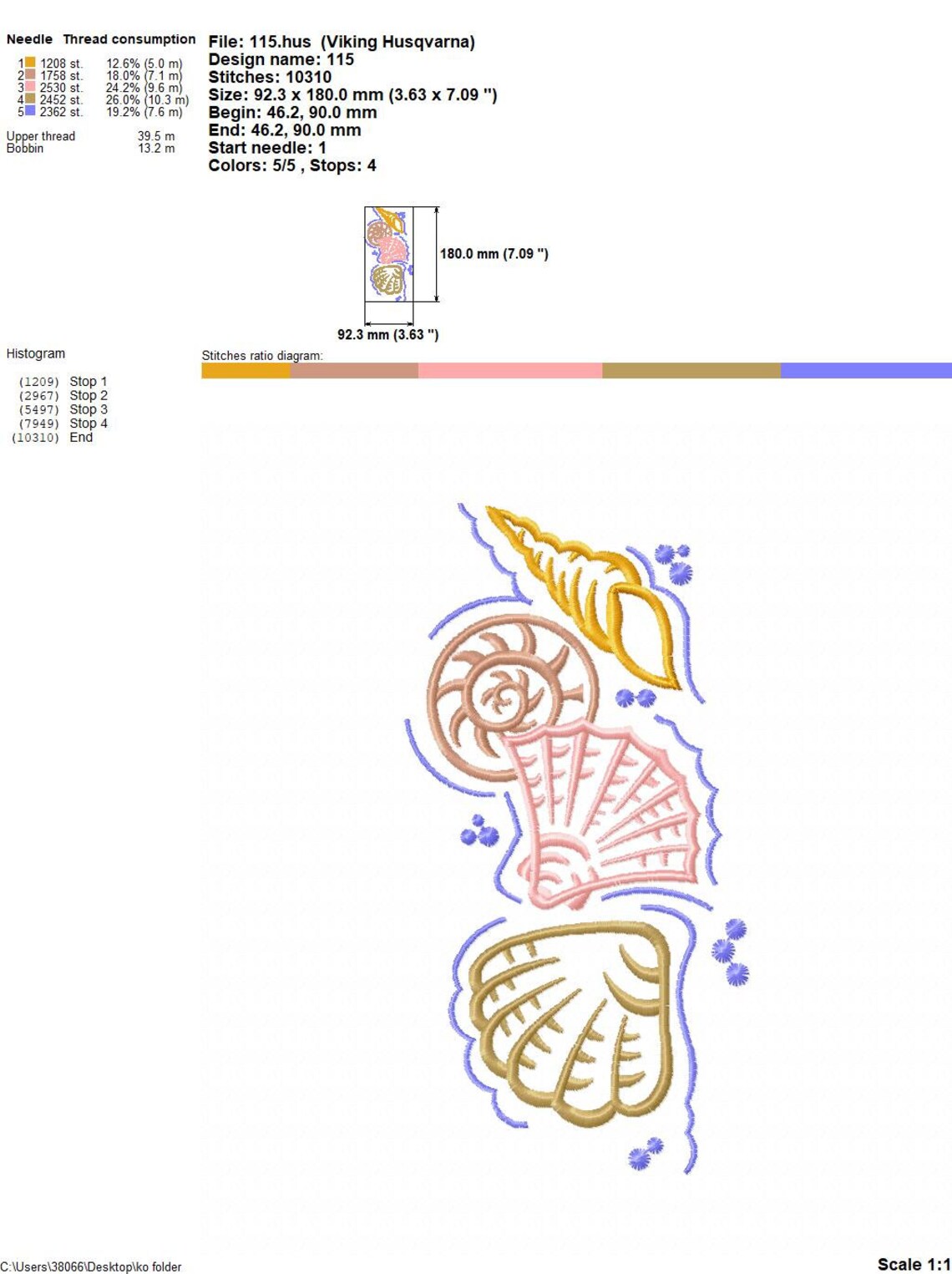 Seashells Embroidery Design, Machine Embroidery Colorful Shells, Marine ...