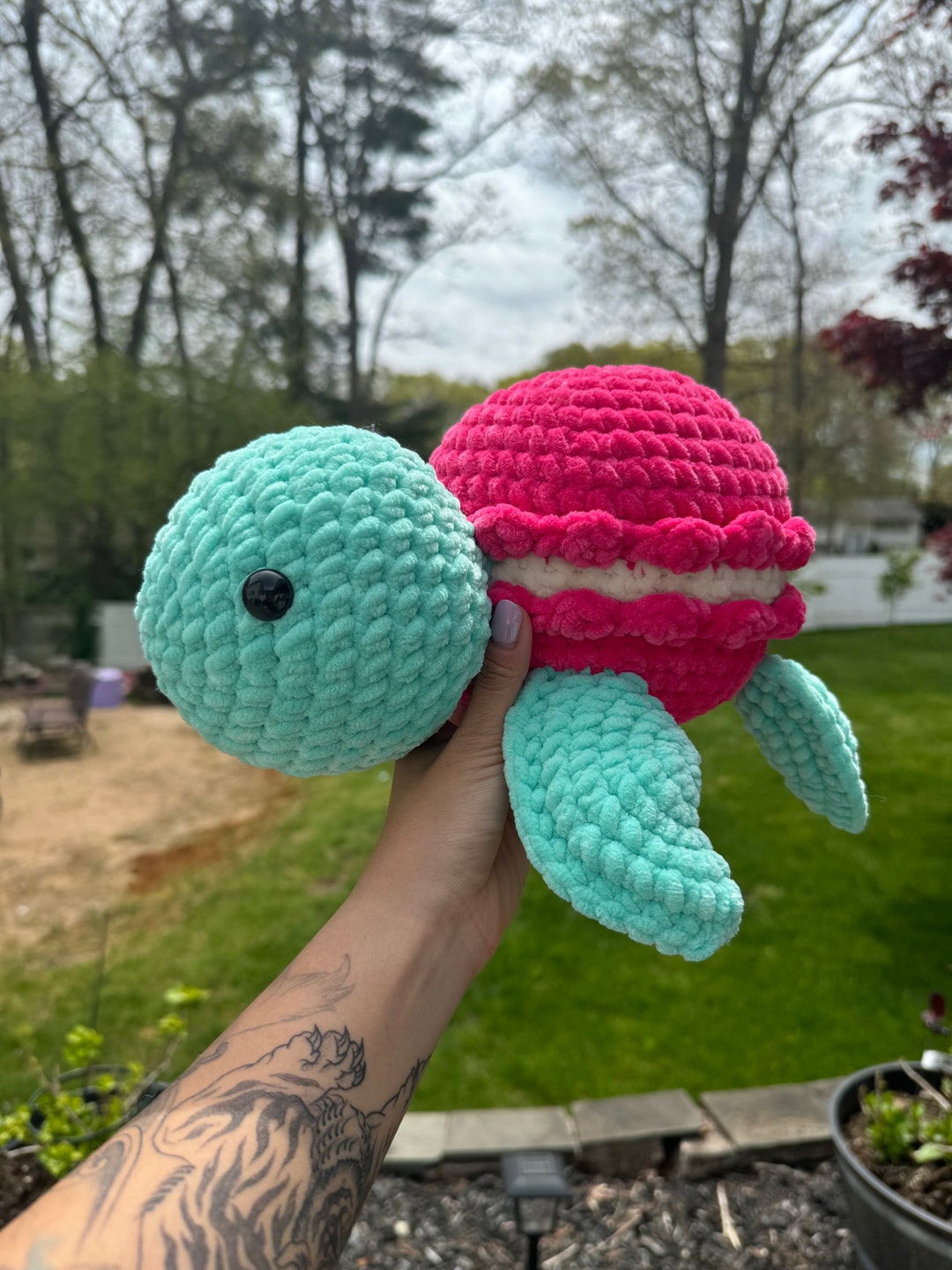 Pink and Green Macaron Crochet Sea Turtle, Macaron Turtle, Turtle Plush, Crochet Plush Turtle ...