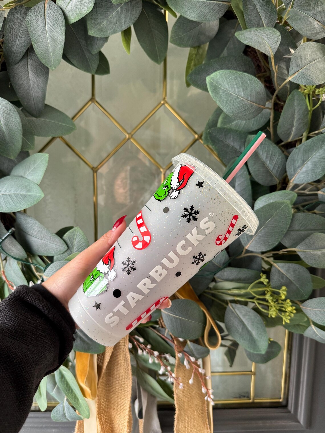Grinch Starbucks Cold Cup, Candy Cane, Christmas Gifts - Etsy