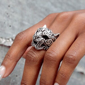Japanese Oni Mask Ring Silver Oni Panther Ring Hannya - Etsy