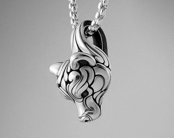 Sterling Silver Bear Pendant, Ornate Bear Charm Necklace, Unique Unisex ...