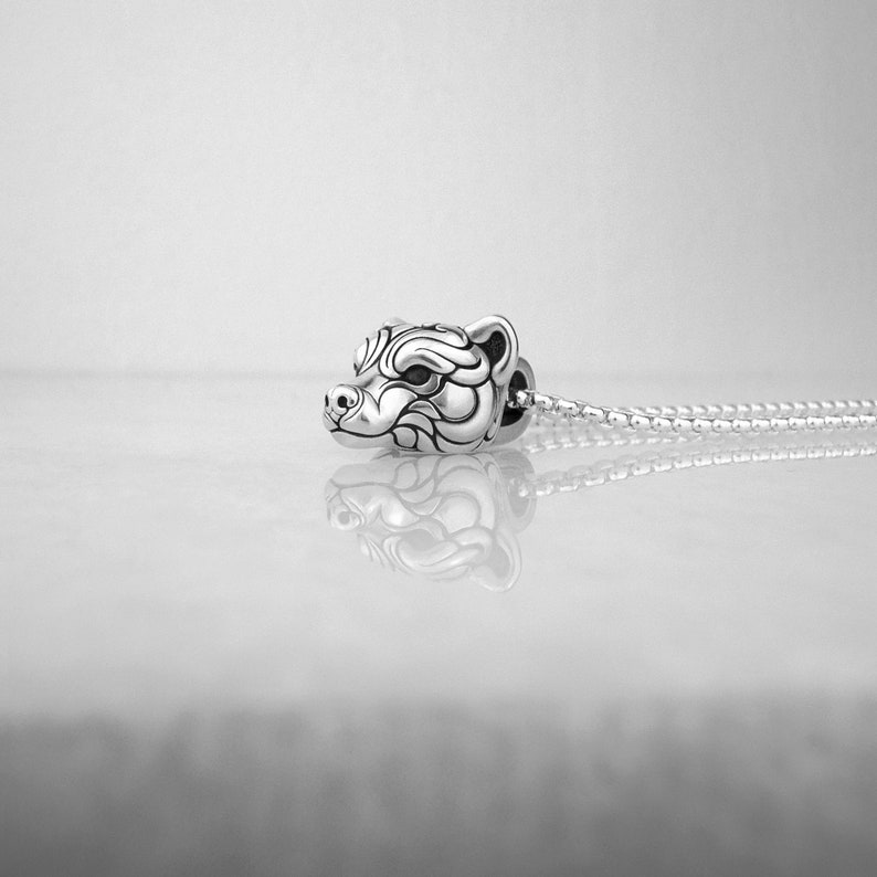 Sterling Silver Bear Pendant Ornate Bear Charm Necklace - Etsy