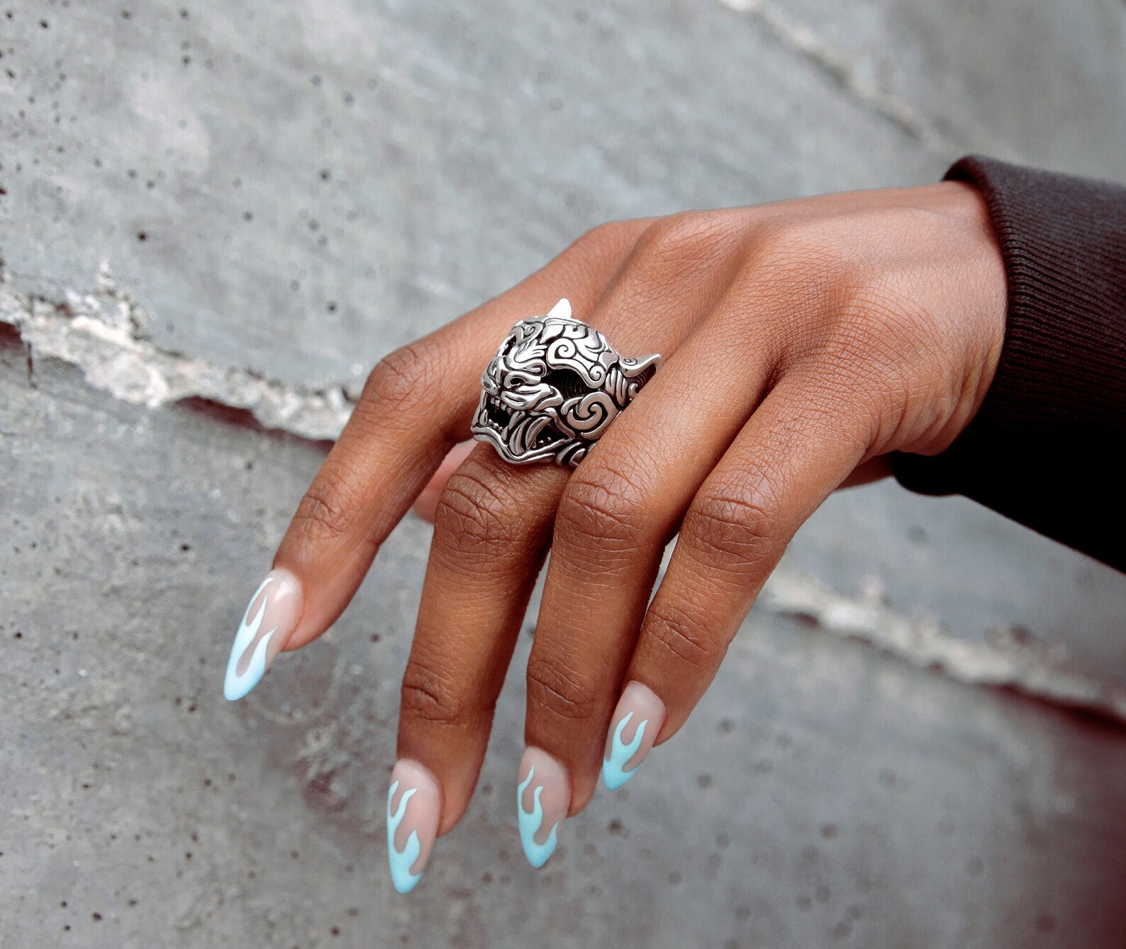 Japanese Oni Mask Ring Silver Oni Panther Ring Hannya - Etsy