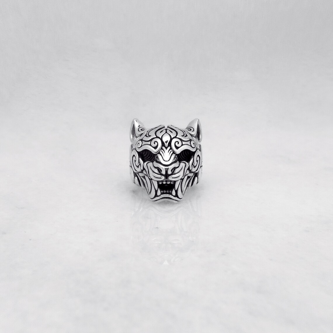 Japanese Oni Mask Ring Silver Oni Panther Ring Hannya - Etsy