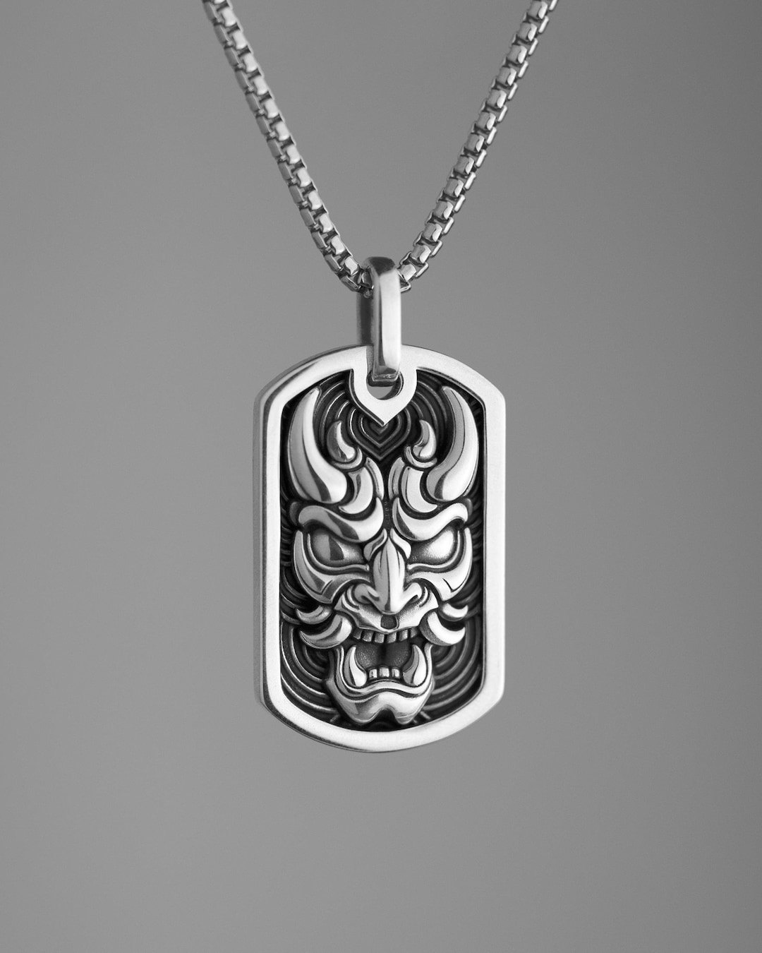 Hannya Mask Dog Tag Necklace / Japanese Oni Demon Pendant - Etsy
