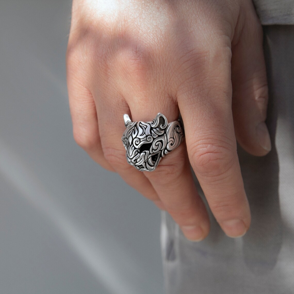 Japanese Oni Mask Ring Silver Oni Panther Ring Hannya - Etsy