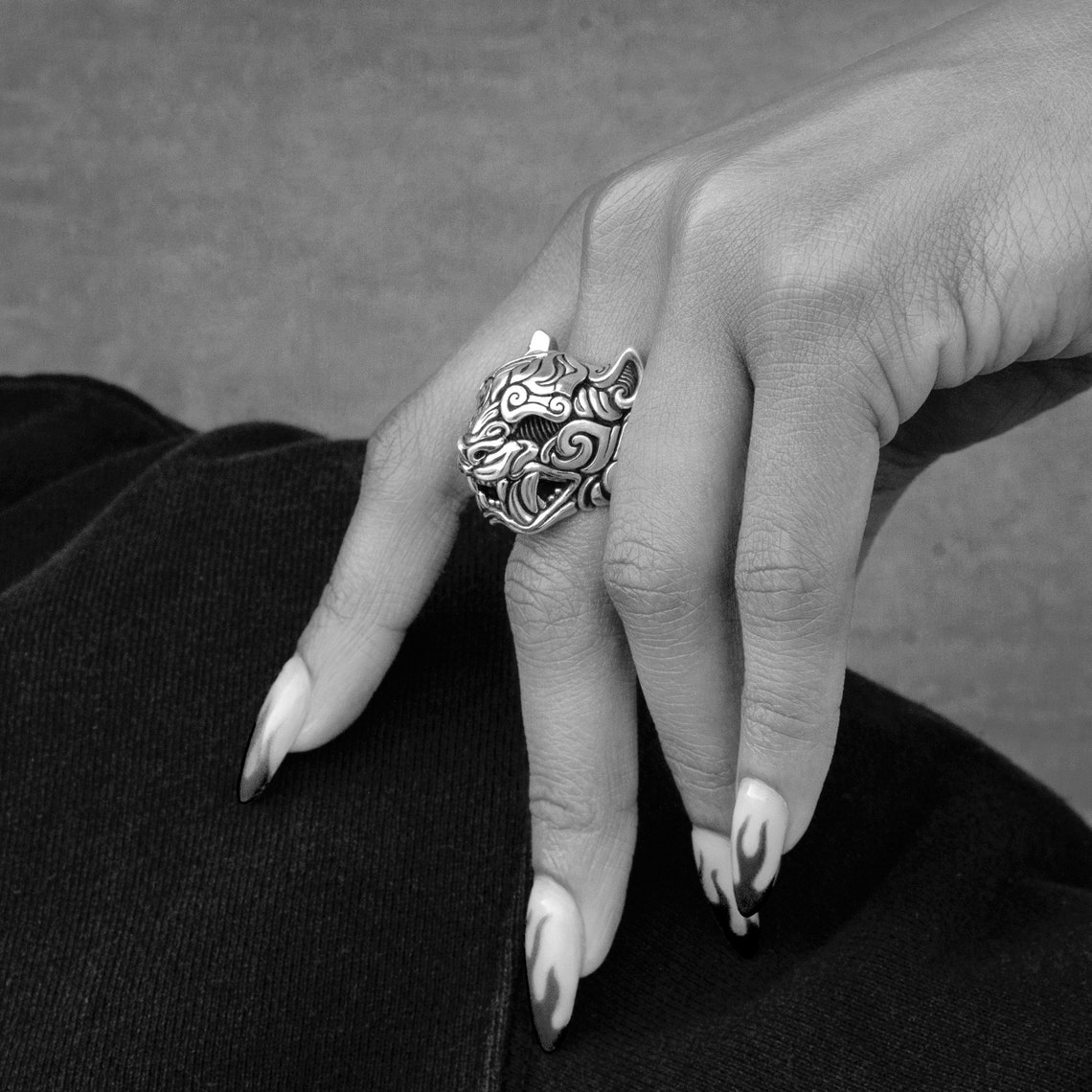 Japanese Oni Mask Ring Silver Oni Panther Ring Hannya - Etsy
