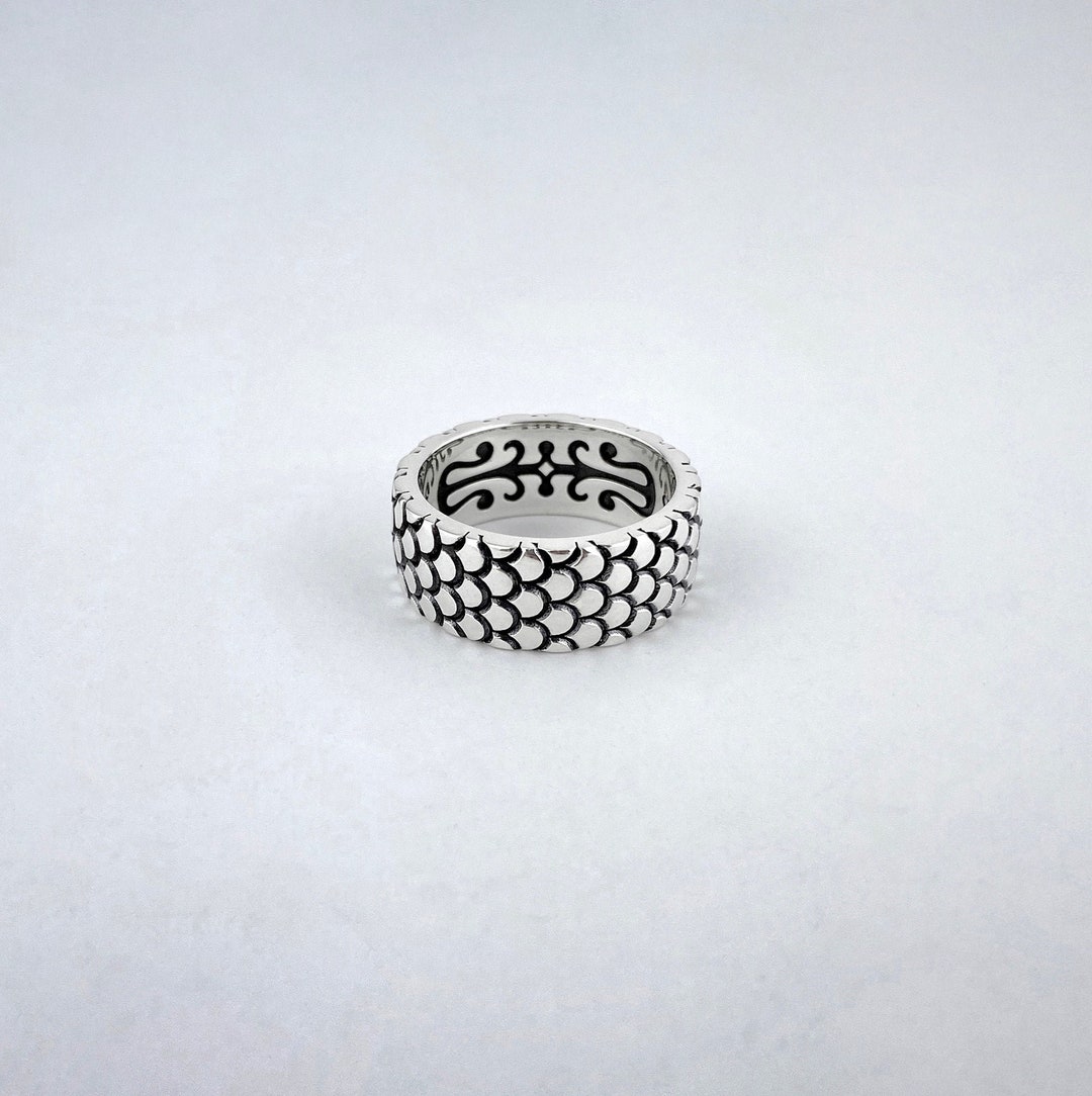 Sterling Silver Fish Scale Ring With Hidden Engraving - Etsy