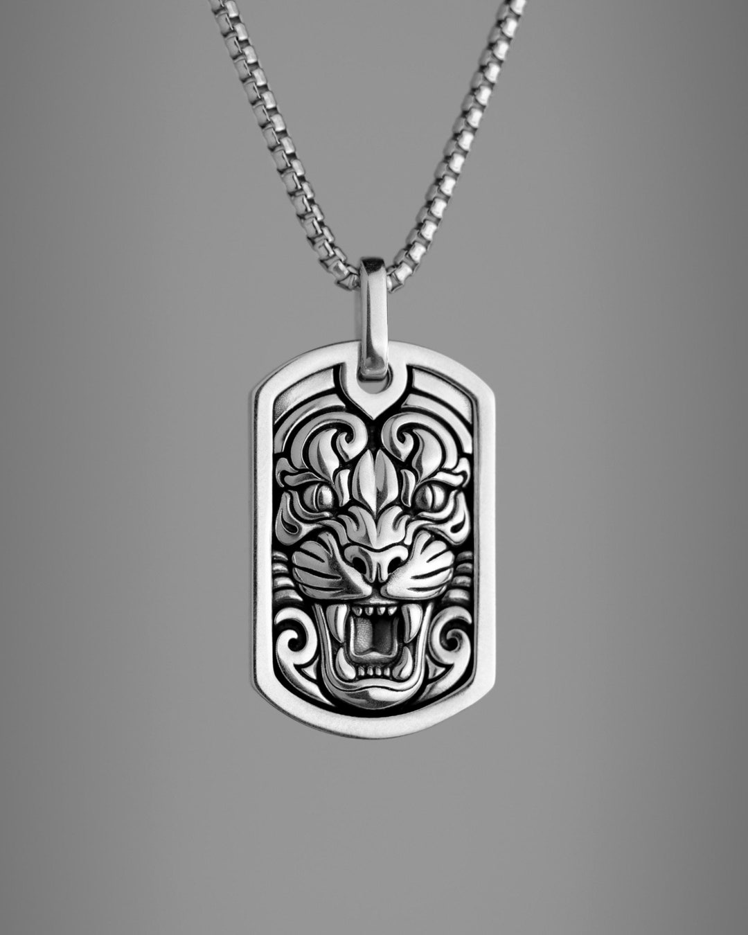 Silver Tiger Tag Necklace - Etsy