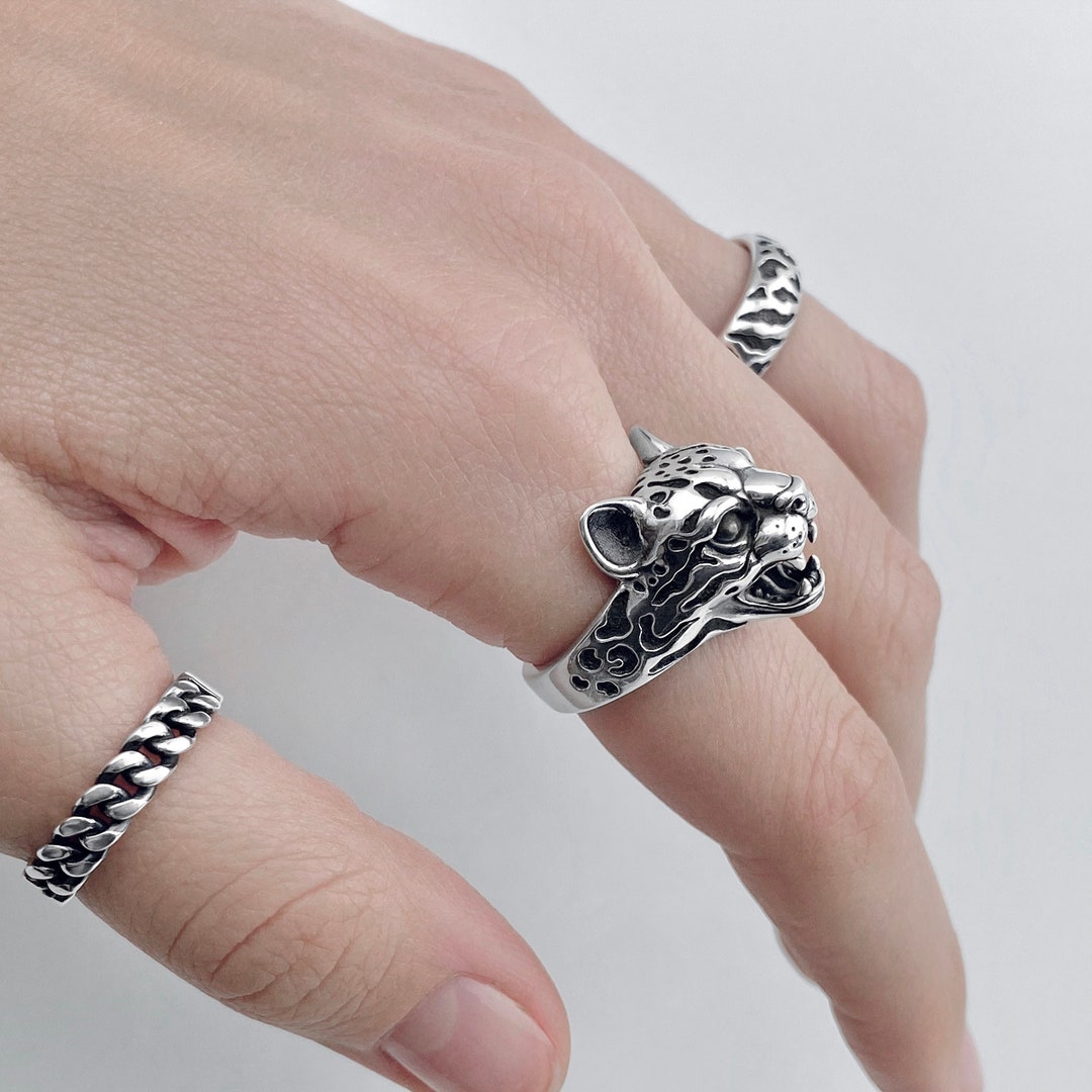Silver Statement Ocelot Ring | Roaring Wild Cat Knuckle Ring | Angry ...