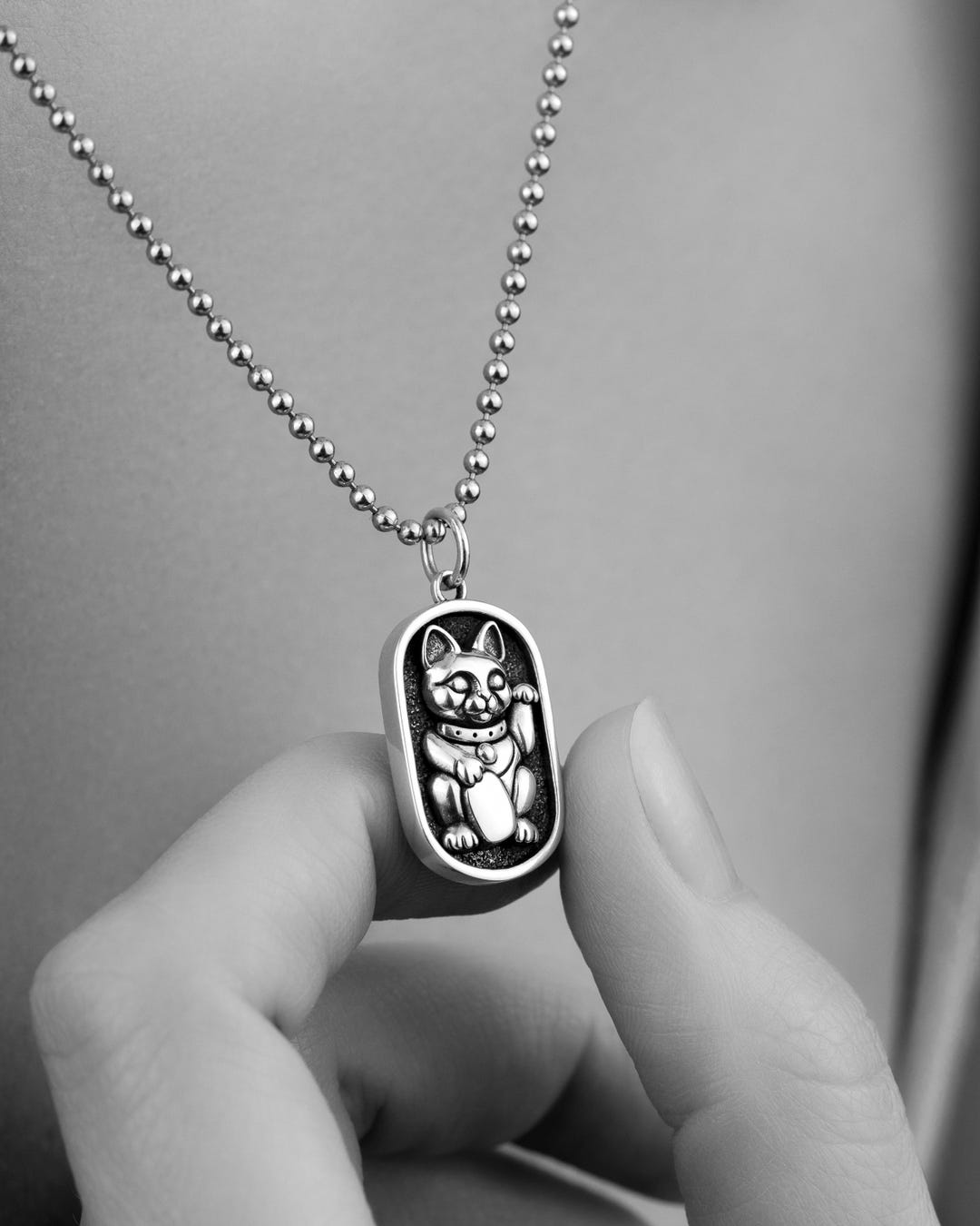Lucky Money Cat Charm | Maneki Neko Silver Pendant Necklace - Etsy