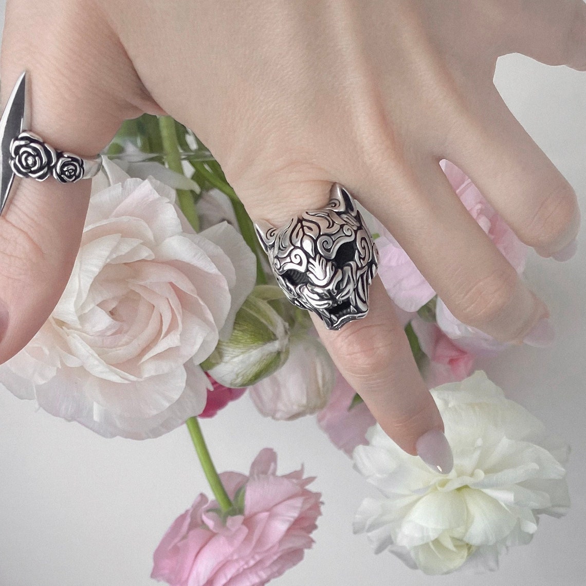 Japanese Oni Mask Ring Silver Oni Panther Ring Hannya - Etsy