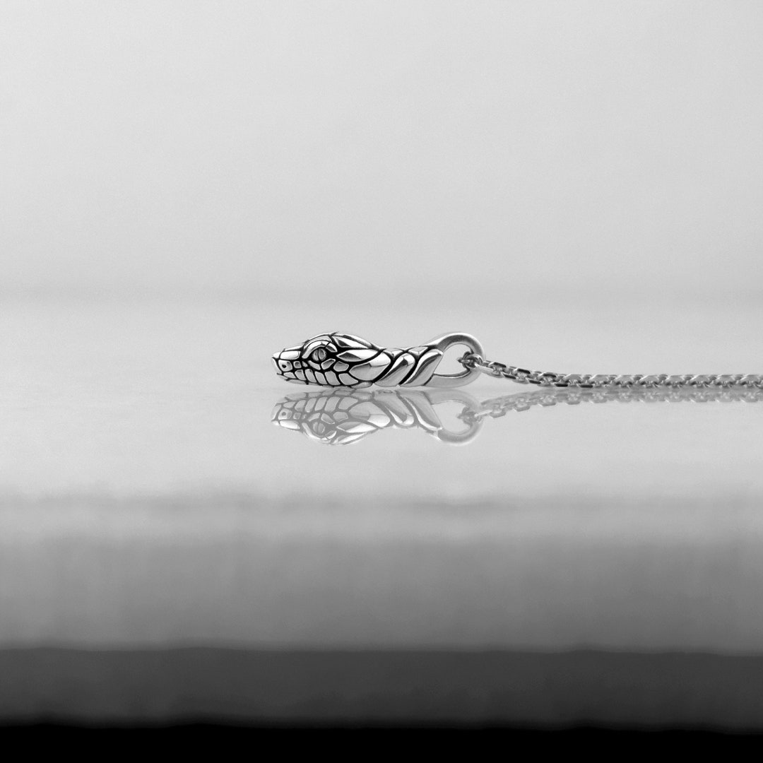 Silver Snake Head Pendant Necklace - Etsy