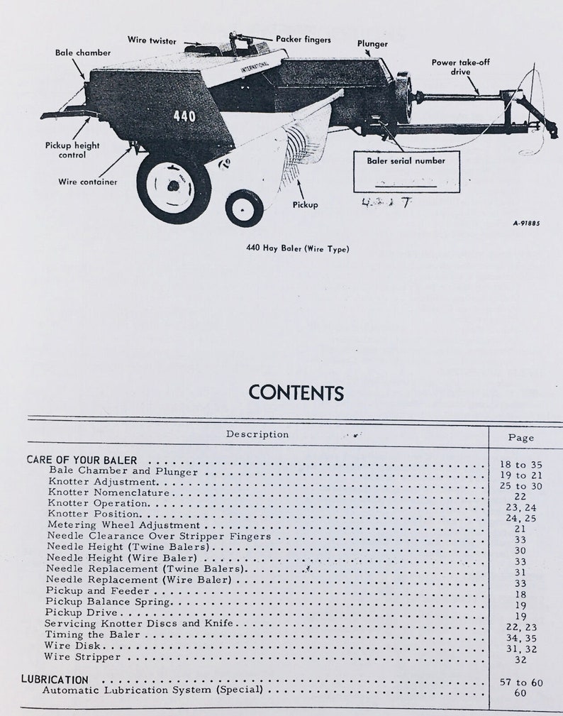 Ih International 430 440 Baler Service Operators Owner Adjustment ...