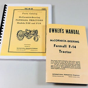 Mccormick Deering F-14 Tractor Operators Parts Manual International ...