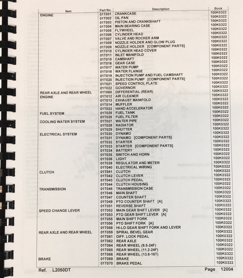 Kubota L2050dt Tractor Parts Assembly Manual Catalog Exploded Views ...