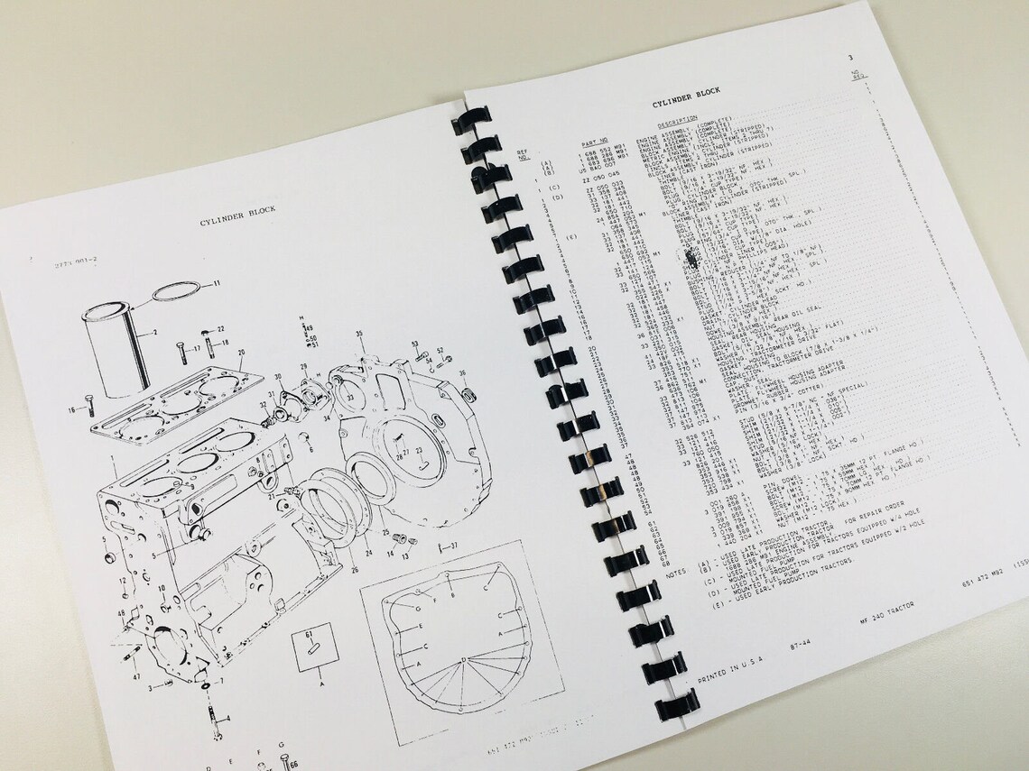 Massey Ferguson Mf 240 Tractor Service Repair Manual Parts Catalog Shop ...