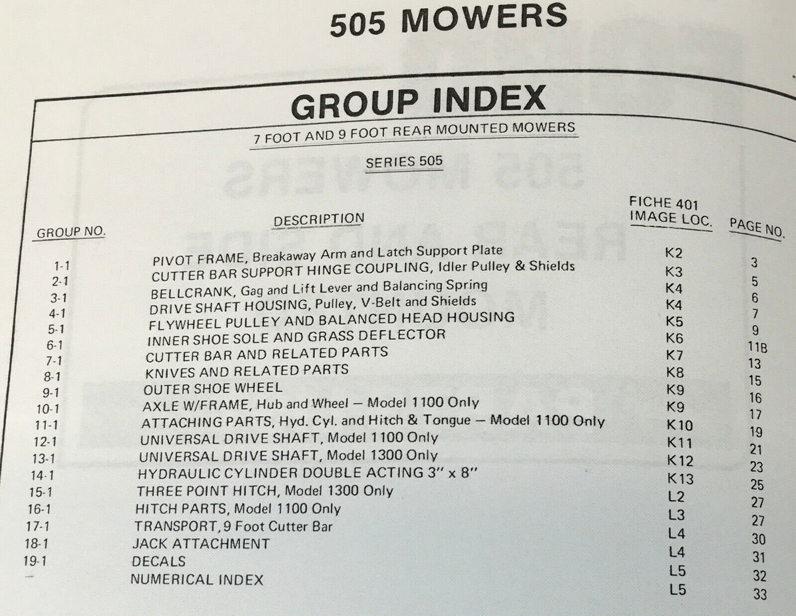 Ford 505 Sickle Bar Rear & Side Mounted Mower Parts Operators Manual ...