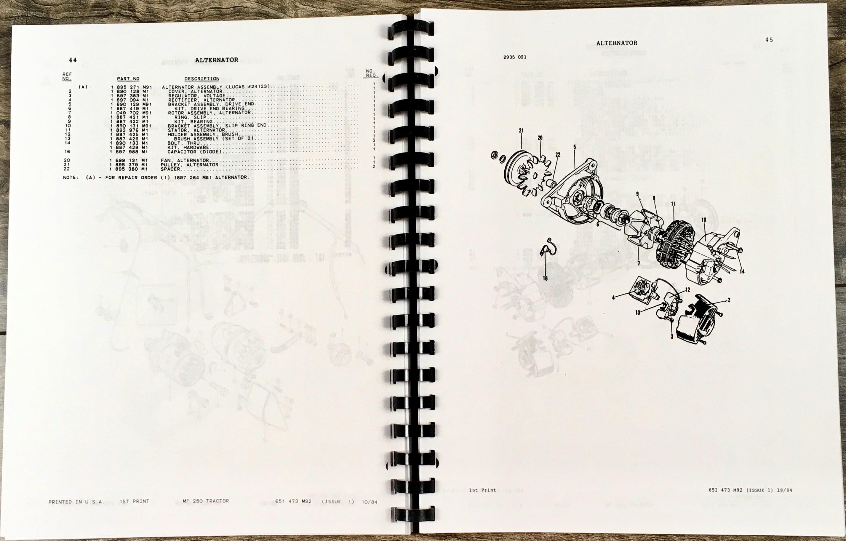Massey Ferguson Mf 250 Tractor Parts Catalog Manual Book Exploded View ...
