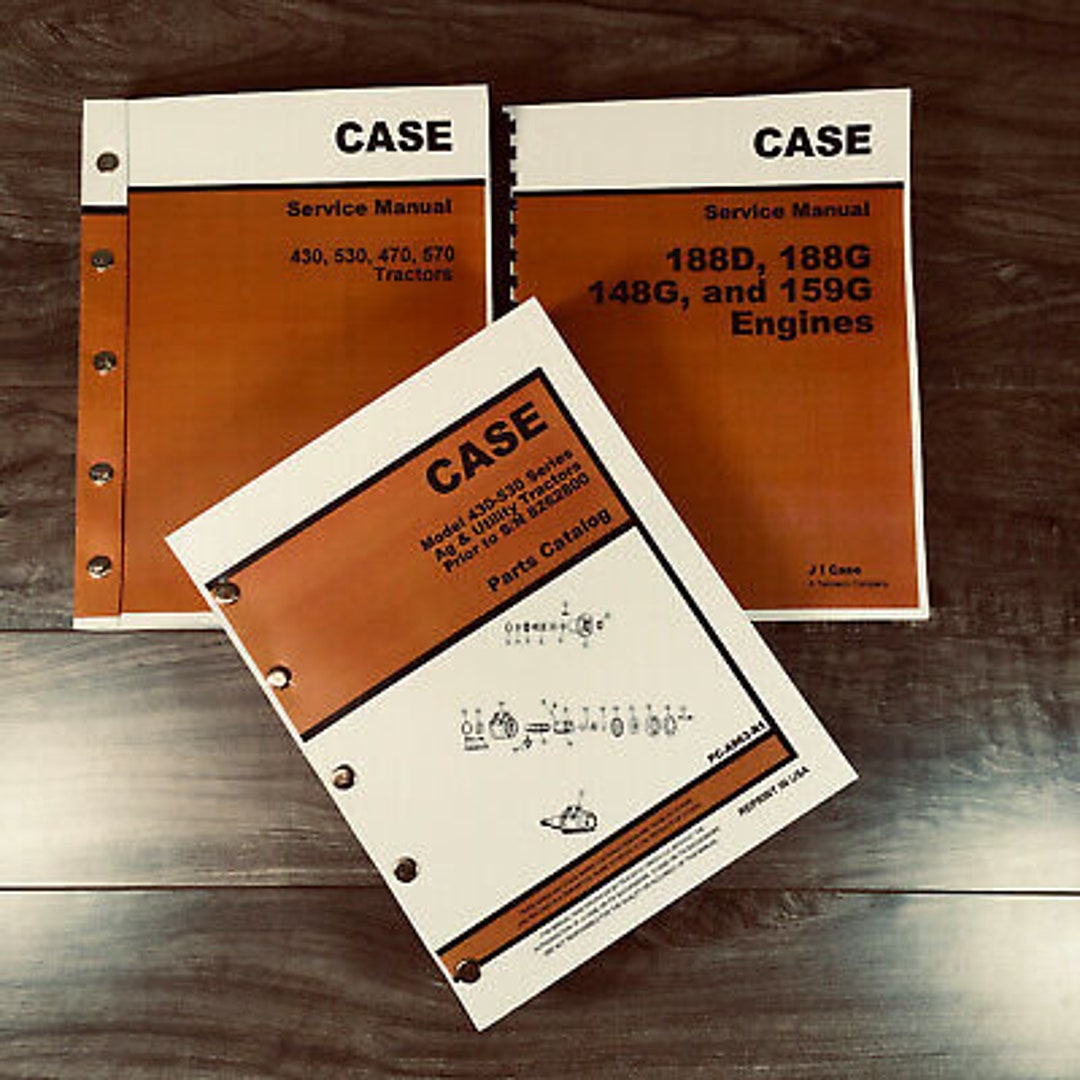 Case 430 530 Tractor Service Engine Manual Parts Catalog Set Prior to S ...