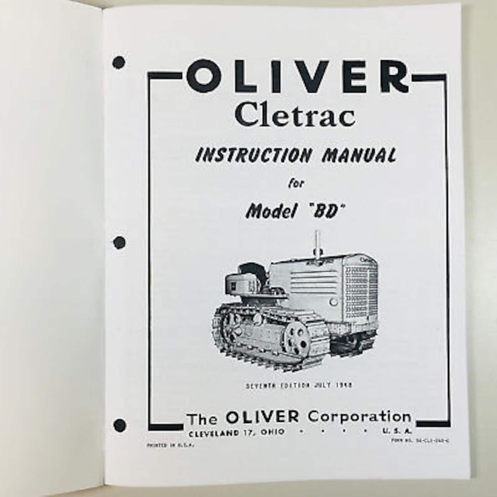 Oliver Cletrac Bd Crawler Tractor Instruction Manual Owners Operators ...