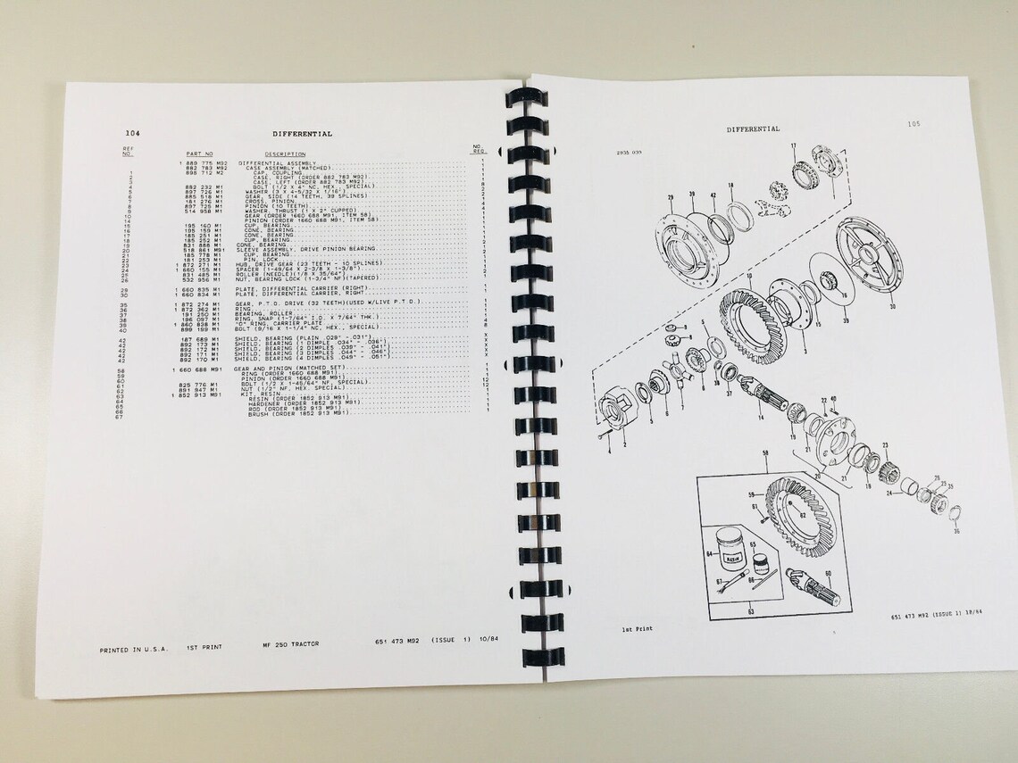 Massey Ferguson Mf 250 Tractor Parts Catalog Manual Book Exploded View - Etsy