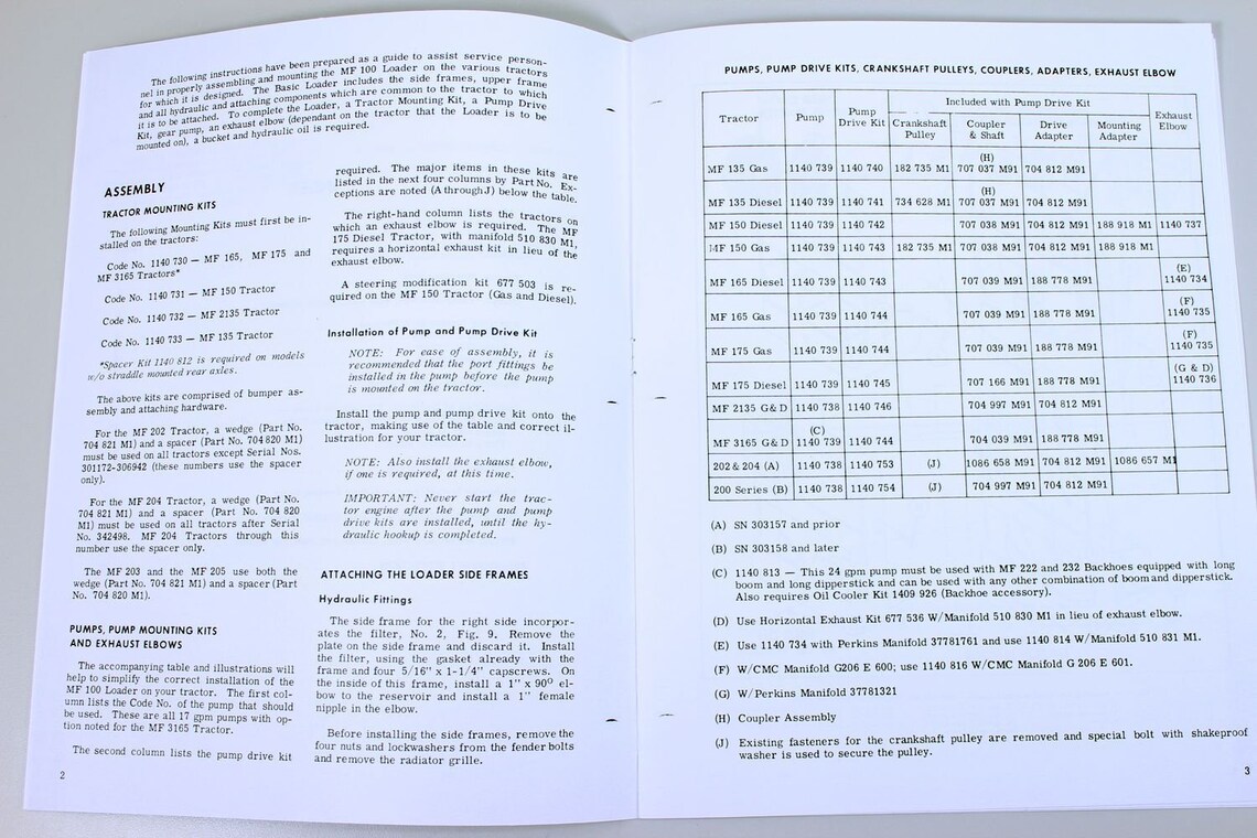 Massey Ferguson Mf 100 Loader Assembly and Pre-delivery Instructions ...