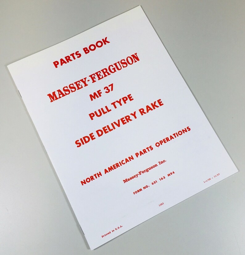 Massey Ferguson 37 Side Delivery Rake Parts Operators Manual - Etsy