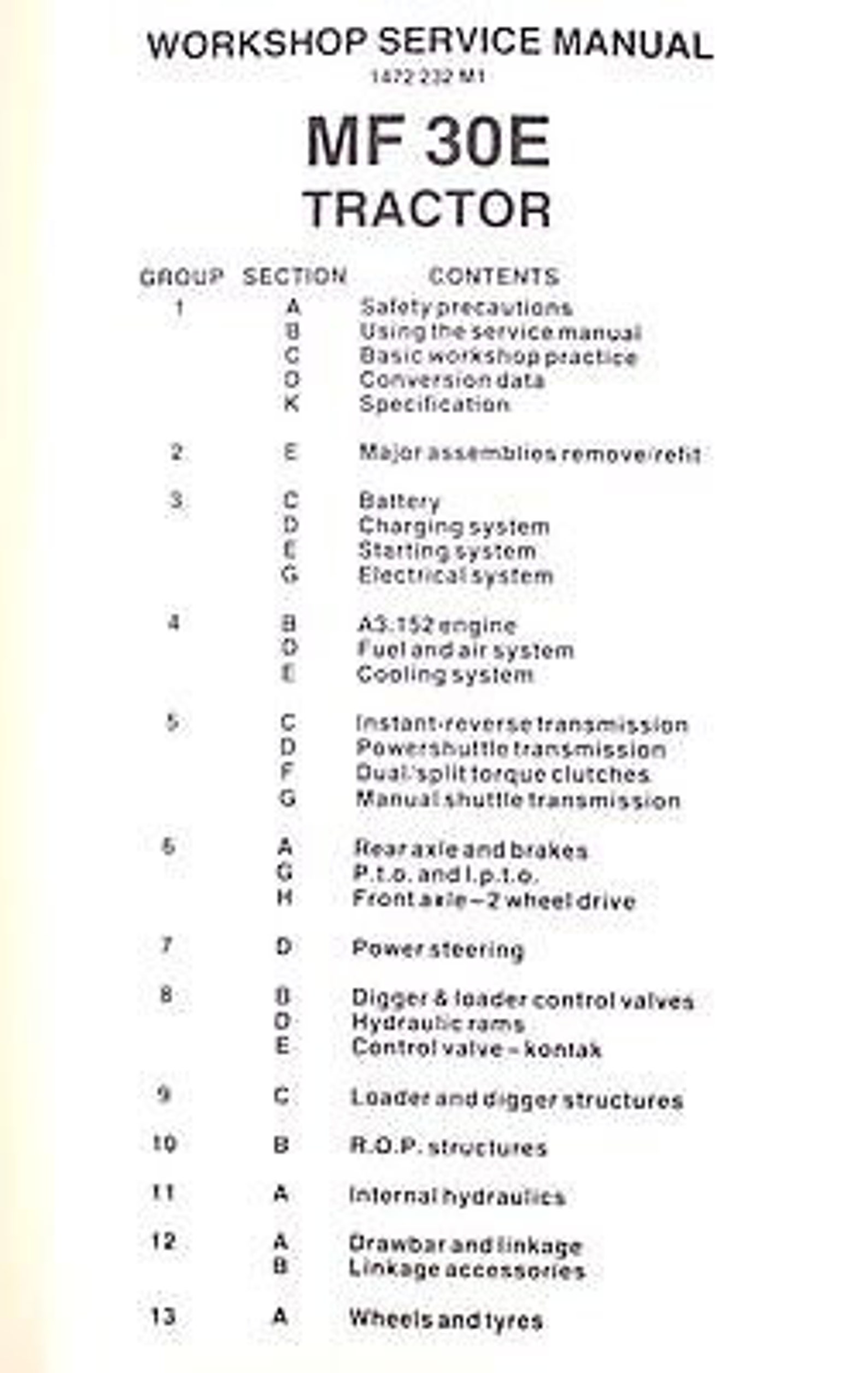 Massey Ferguson Mf 30E Tractor Loader Backhoe Service Manual - Etsy