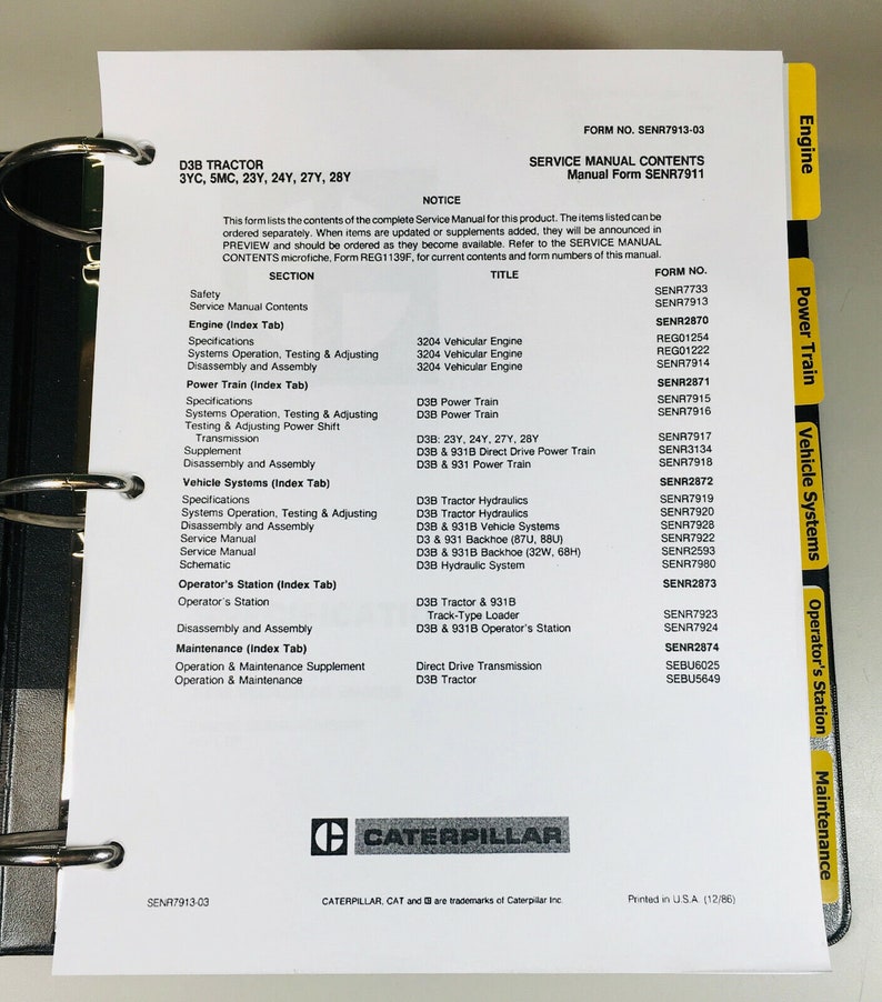 Cat Caterpillar D3B 24Y 27Y 28Y Crawler Tractor Dozer Service Repair Shop Manual - Etsy