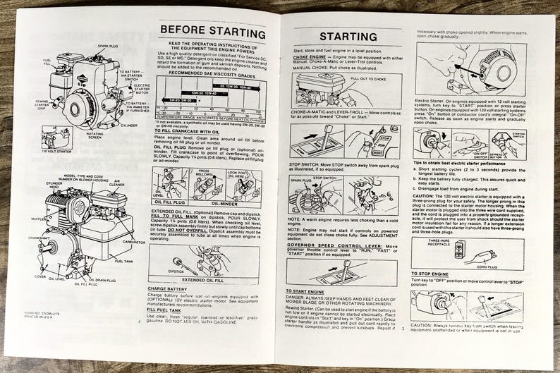 Briggs and Stratton 4hp Engine 100200 to 100299 Operating Manual ...