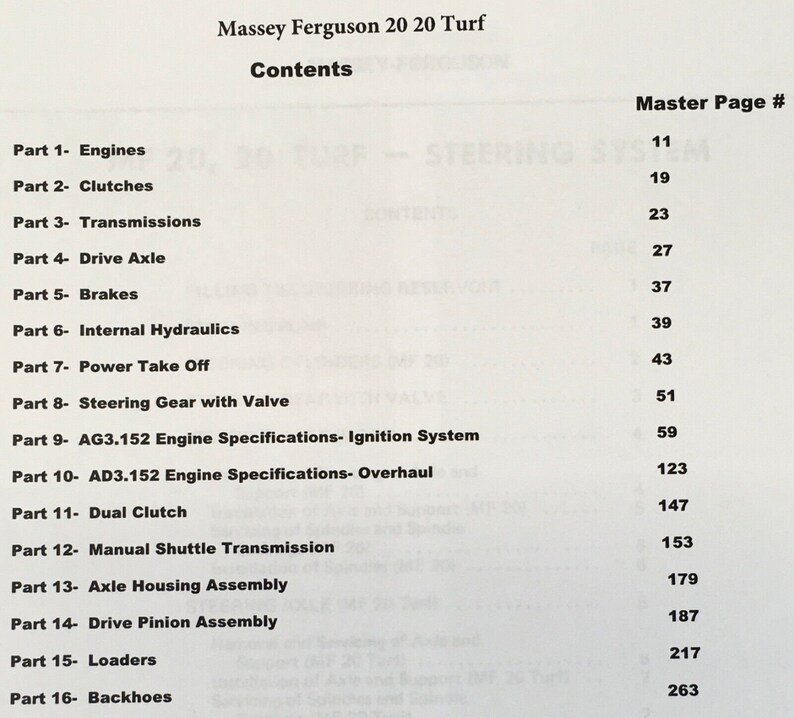 Massey Ferguson Mf-20 Tractor Loader Backhoe Service Manual Repair Work ...