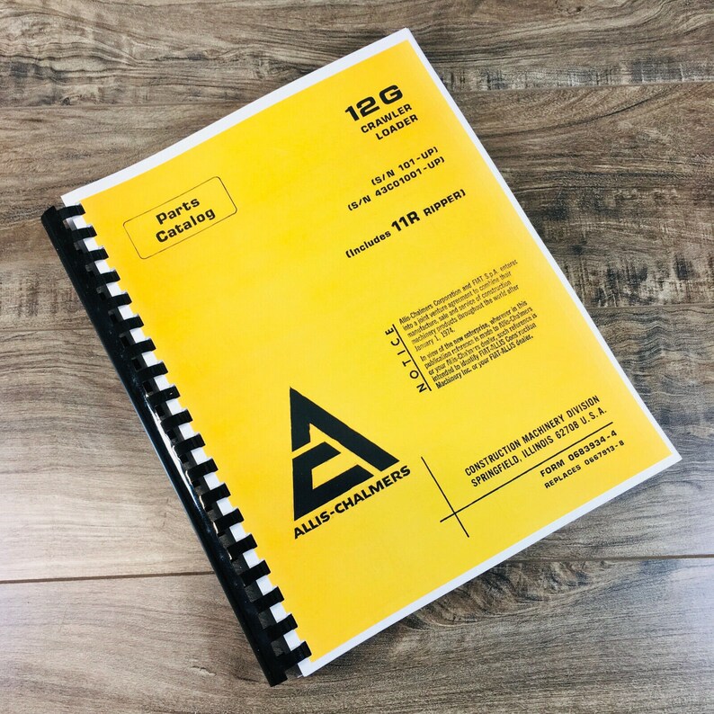 Allis Chalmers 12G Crawler Loader Parts Manual Catalog Book Assembly ...