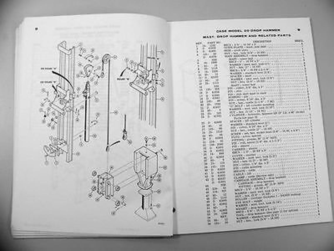 Case Model 20 Hydraulic Drop Hammer Parts Manual Catalog Assembly ...