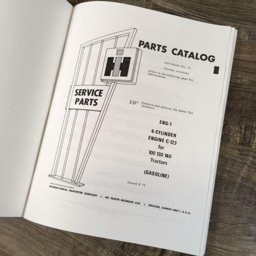 Farmall International C-123 Gas Engine Parts Manual 100 130 140 Tractor ...
