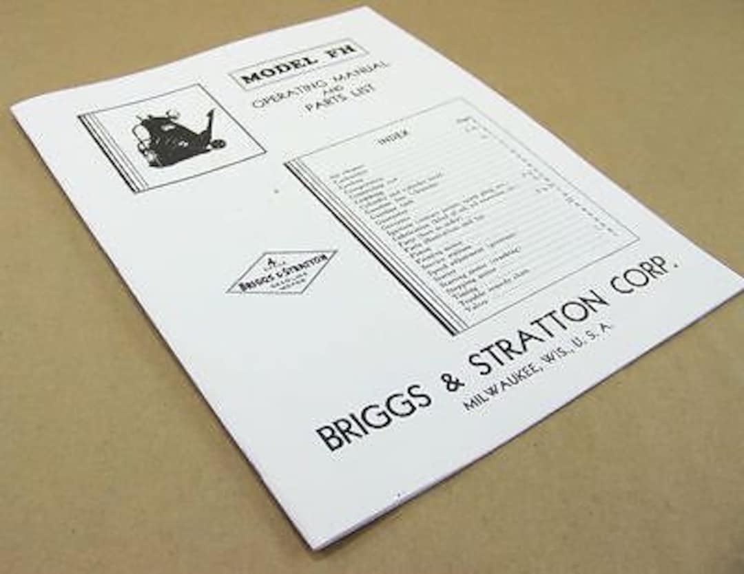 Briggs and Stratton Model Fh Gas Engine Motor Owners Operators & Parts ...