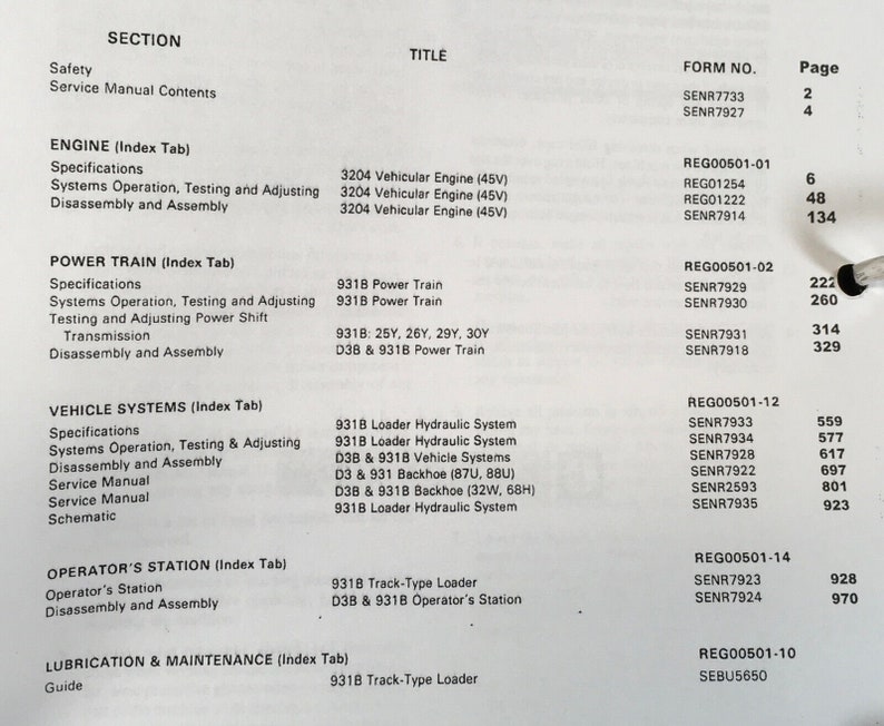 Cat Caterpillar 931B Traxcavator Service Shop Manual S/N 25Y1 26Y1 29Y1 ...