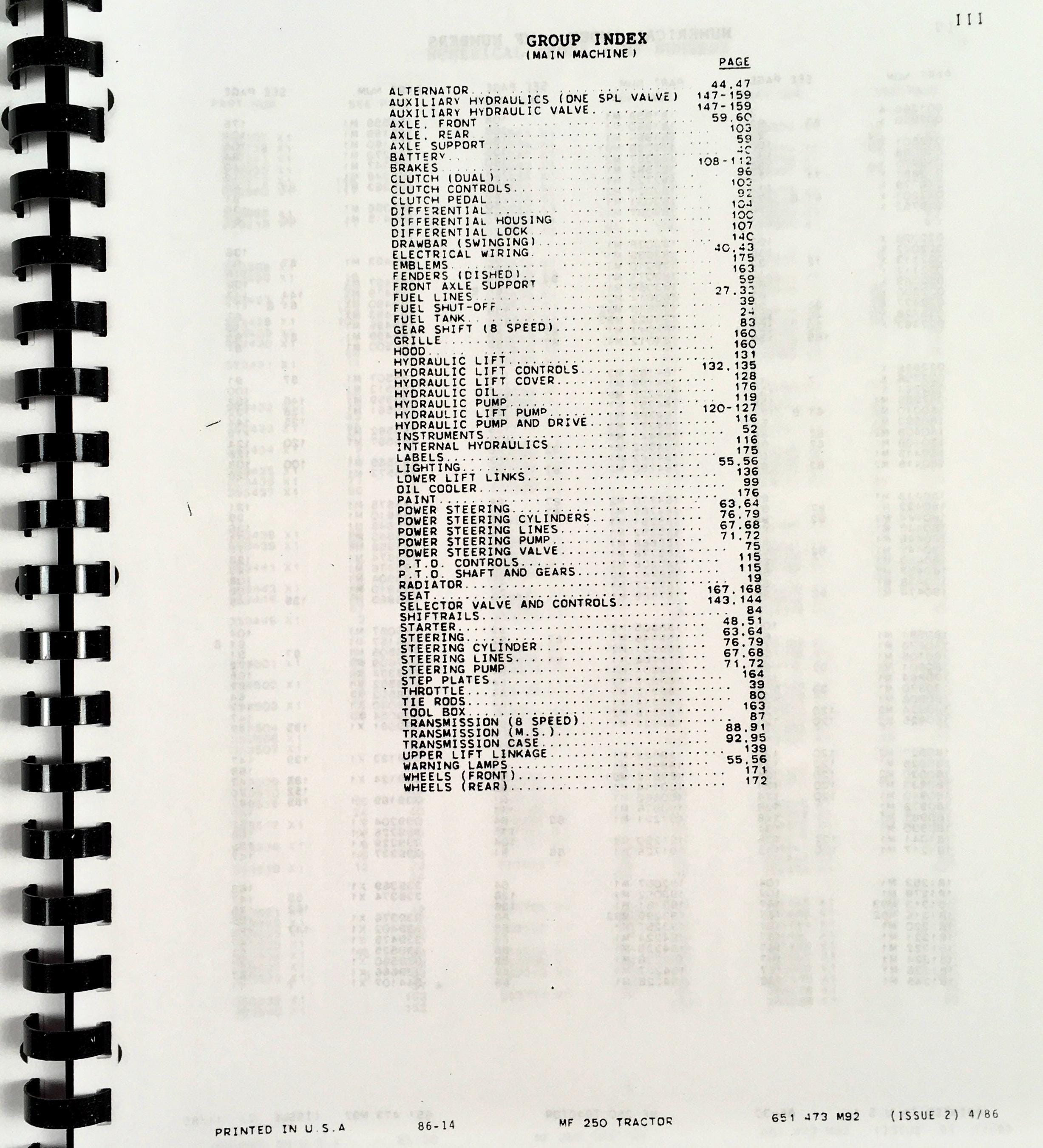 Massey Ferguson Mf 250 Tractor Parts Catalog Manual Book Exploded View ...