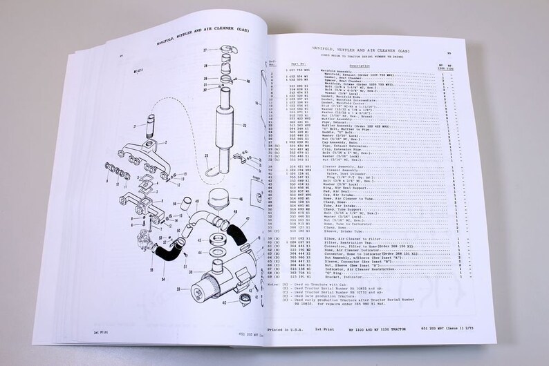 Massey Ferguson Mf1100 Mf1130 Tractor Parts Catalog Manual Book ...
