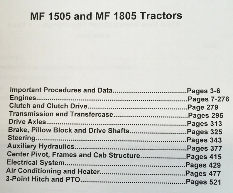 Massey Ferguson 1505 1805 Tractor Service Parts Operators Manual Repair ...